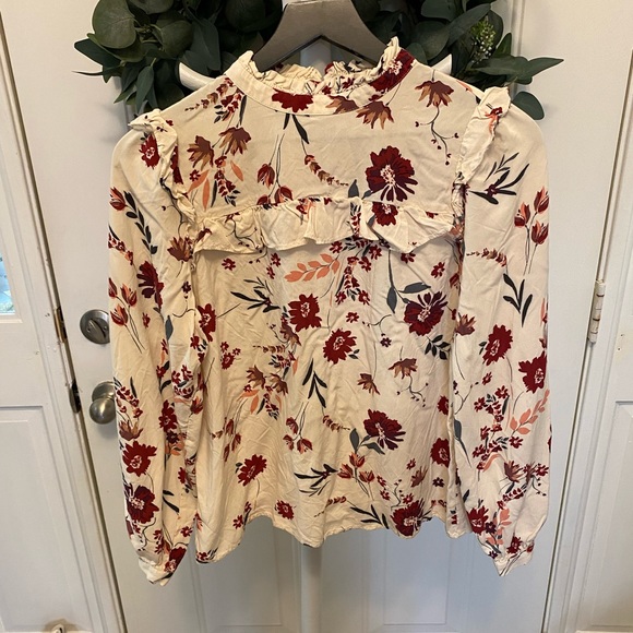 LOFT | Tops | Loft High Neck Floral Top With Ruffles Ls S | Poshmark